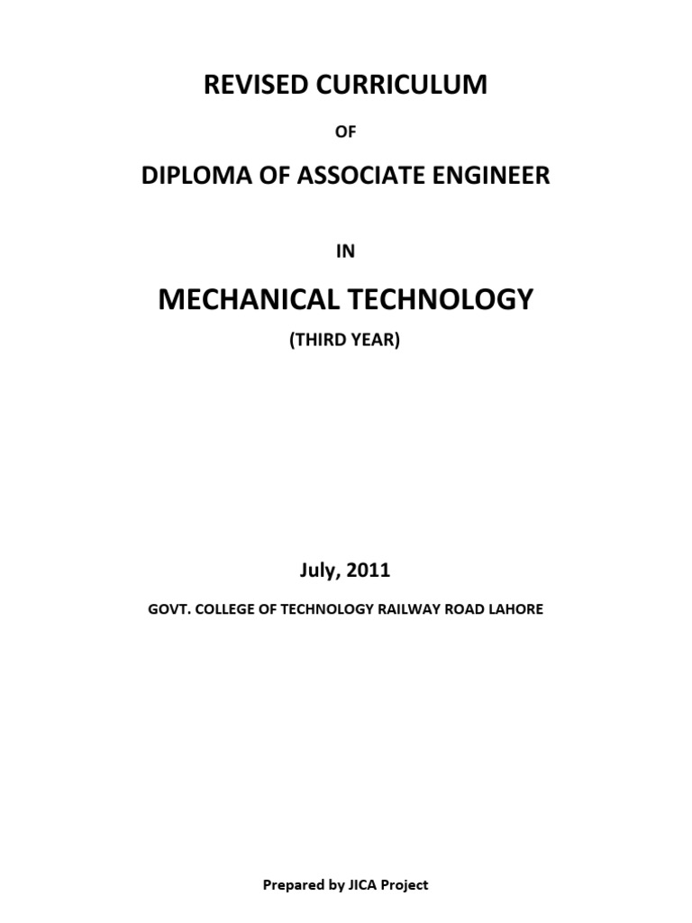 Dae Mechanical Technology (Revised 3rd Year) Course Outline. | PDF ...