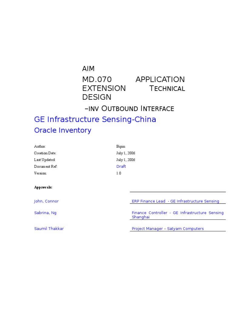 MD070 Inv Outbound Interface | PDF | Oracle Database | Information Technology Management