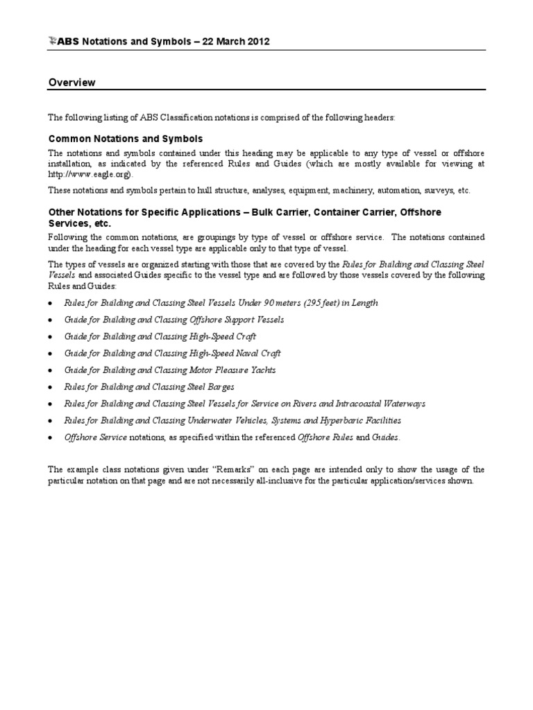 List of Abs Notations and Symbols | Marine Propulsion | Ships