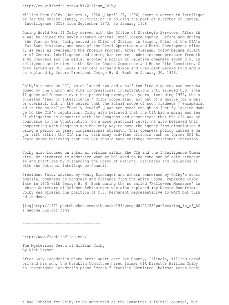 William Colby CIA Director Death Canoeing Questions | PDF | Director Of ...
