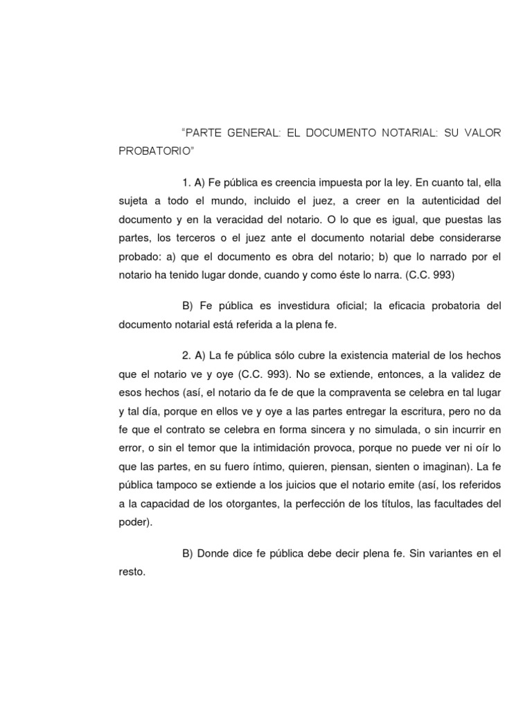 Civil. Notarial. EL Documento Notarial, Su Valor Probatorio | PDF ...