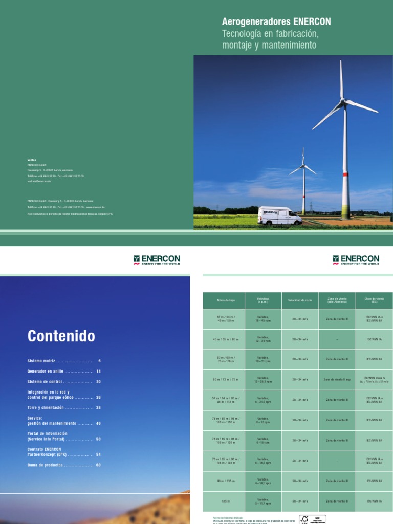 Enercon Catalogo | PDF | Turbina eólica | Generador eléctrico