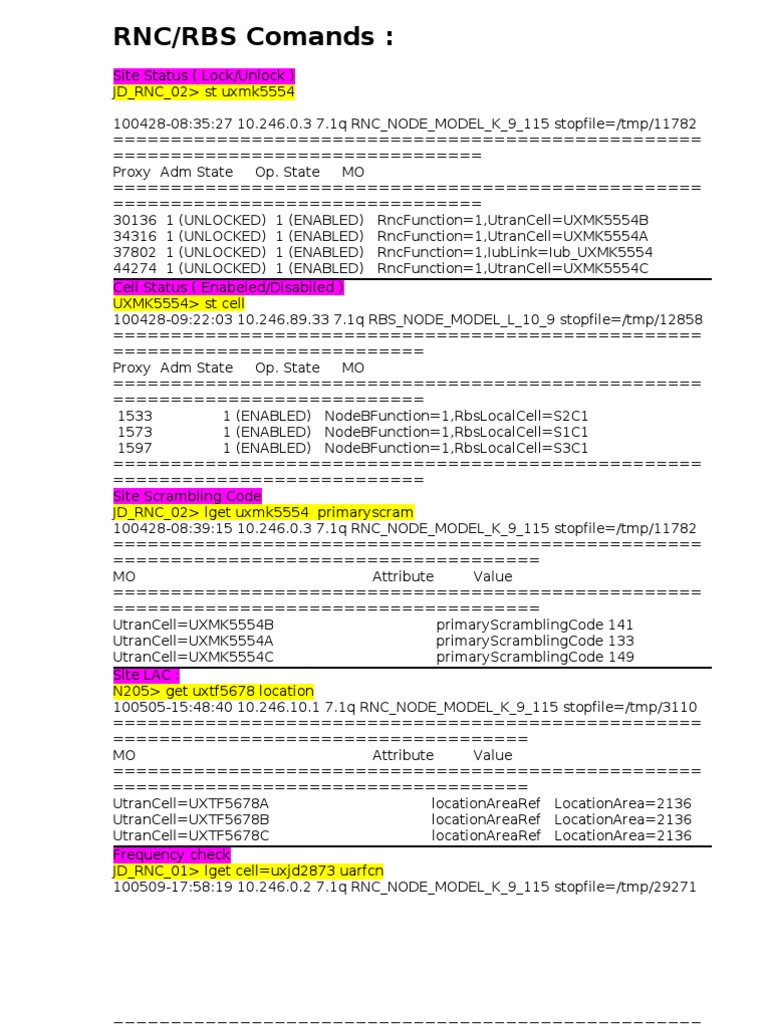 Ericsson RNC RBS Comands 1 | PDF