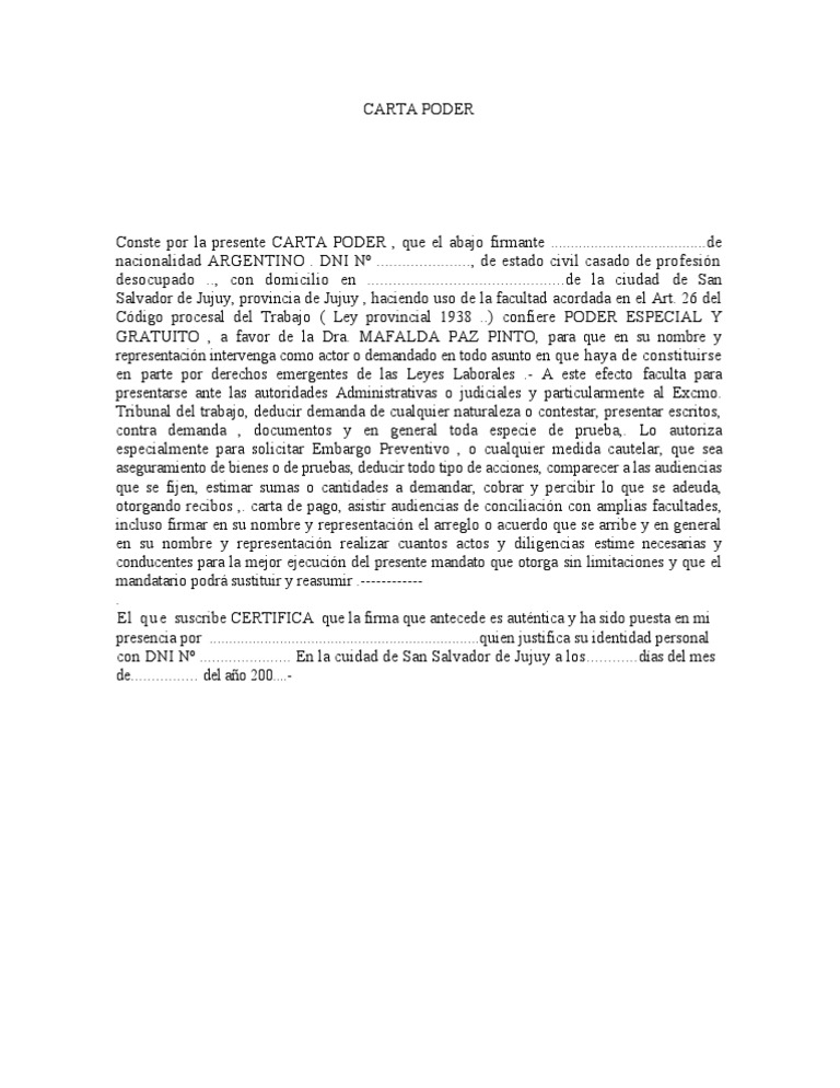 Modelo para Llenar de CARTA PODER Laboral | PDF