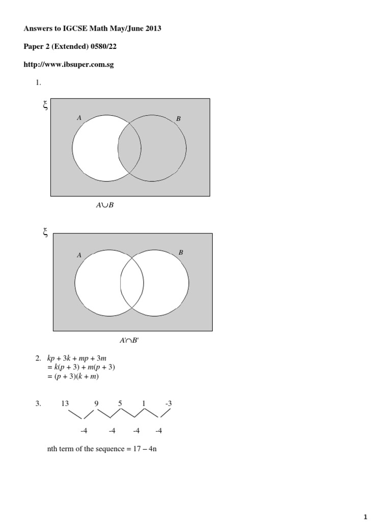 Worked Solutions To Igcse Extended Math Paper 2 May June 2013 Pdf Schools Teaching Mathematics