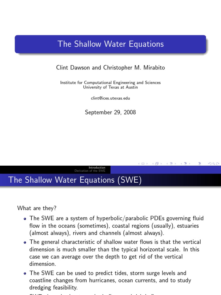 The Shallow Water Equations Derivation Procedure | PDF | Navier–Stokes ...