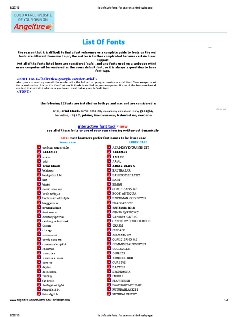 List of Safe Fonts For Use On A HTML Webpage | PDF | Arial | Typefaces