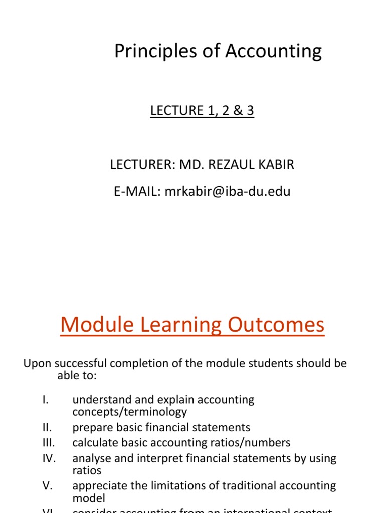 Principles of Accounting: Lecture 1, 2 & 3 | PDF | Debits And Credits ...