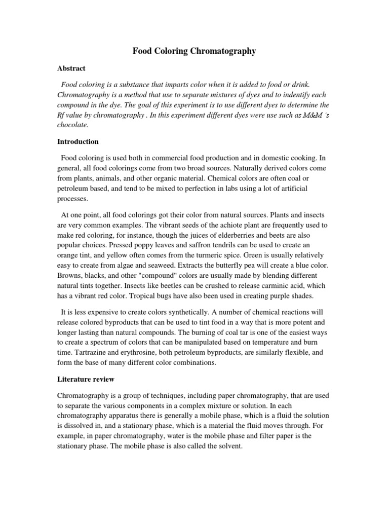Food Coloring Chromatography | PDF | Chromatography | Solvent