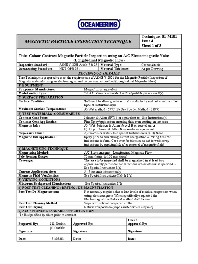 01-M101 Iss 4 (ASME V - Electromagnetic, (Colour Contrast) ) | PDF ...
