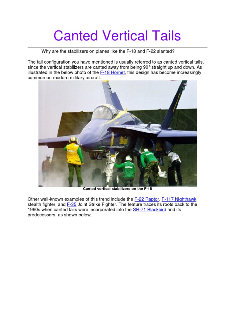 Canted Vertical Tails | Empennage | Mc Donnell Douglas F/A 18 Hornet