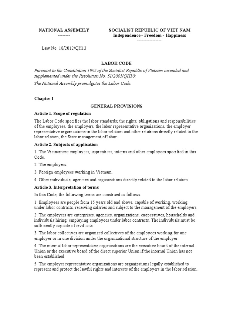 VIETNAM - Labour Code of 2012 | PDF | Vocational Education | Employment