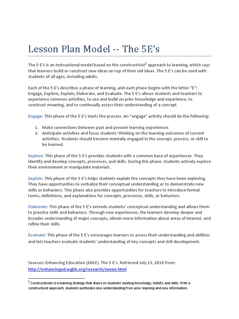 5.lesson Plan Model-The 5 E's | PDF
