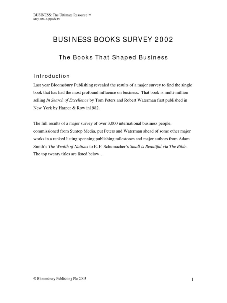 Business Books Survey 2002 | PDF | Strategic Management | Business