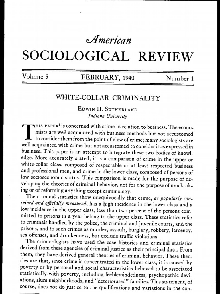 Edwin Sutherland - White-Collar Criminality | Criminology | Psychopathy