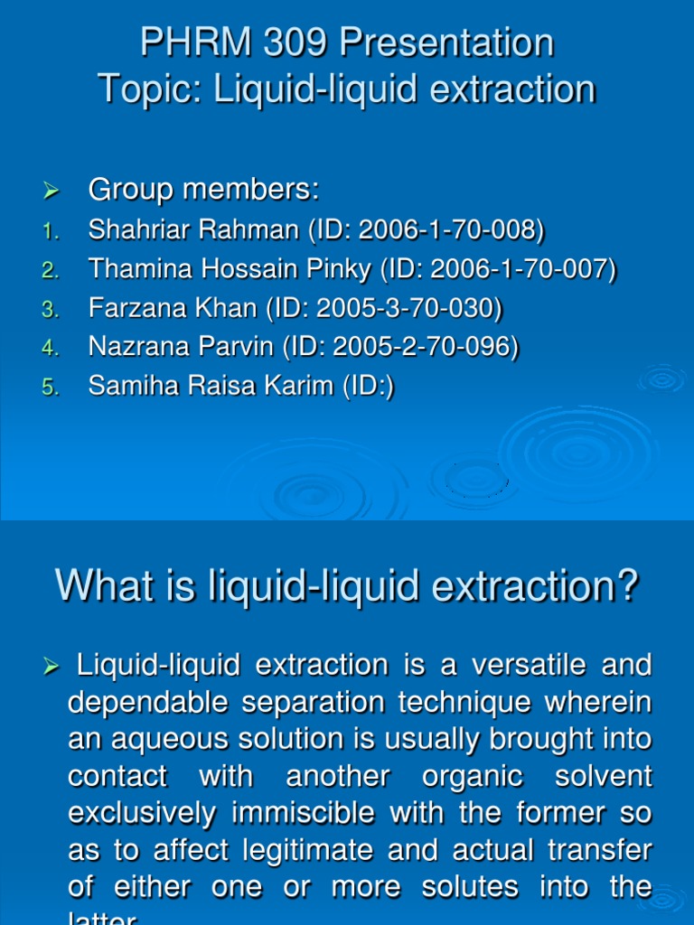Liquid Liquid Extraction | PDF | Emulsion | Solubility