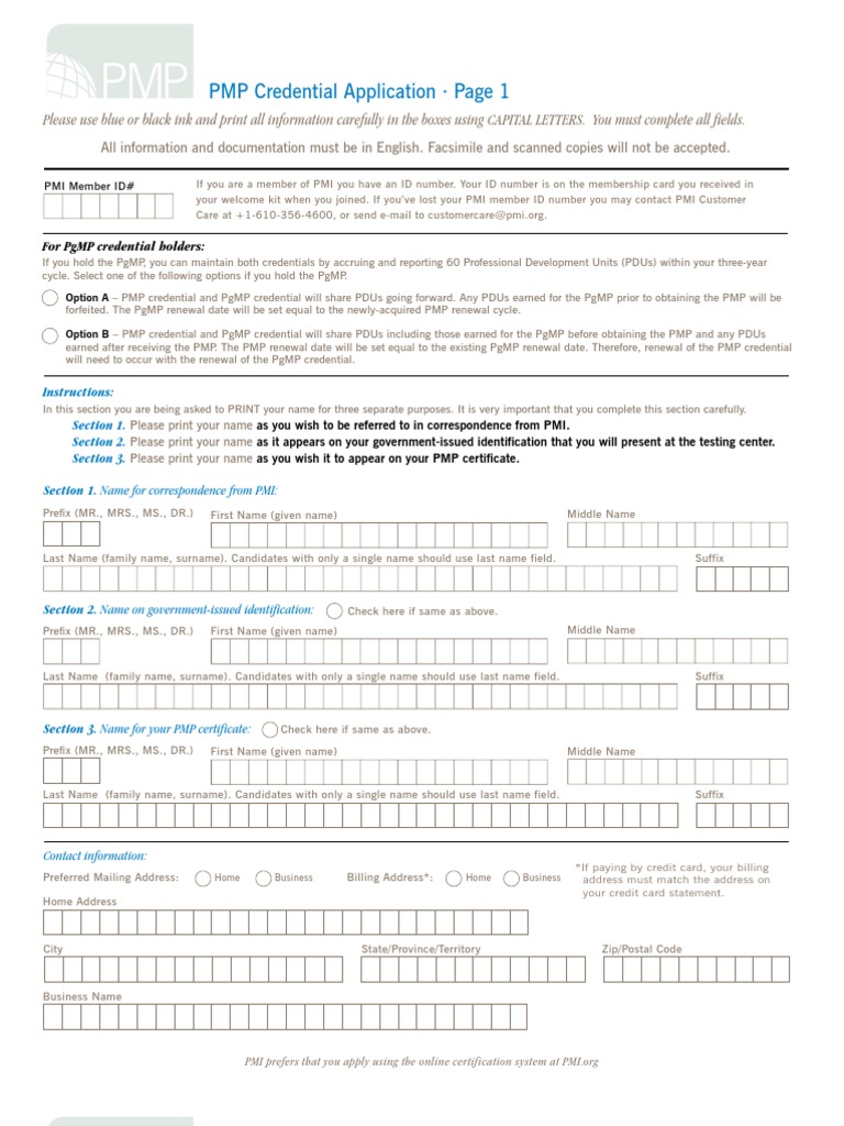 PMP Application Form | PDF | Project Management Professional | Risk ...