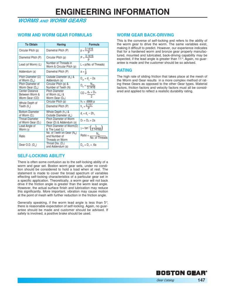 Worms Worm Gears-Formulas Self Locking PDF | PDF | Gear | Friction