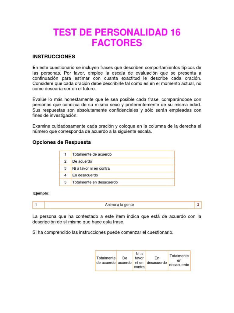 Test de Personalidad 16 Factores | Cuestionario | Ciencia filosófica