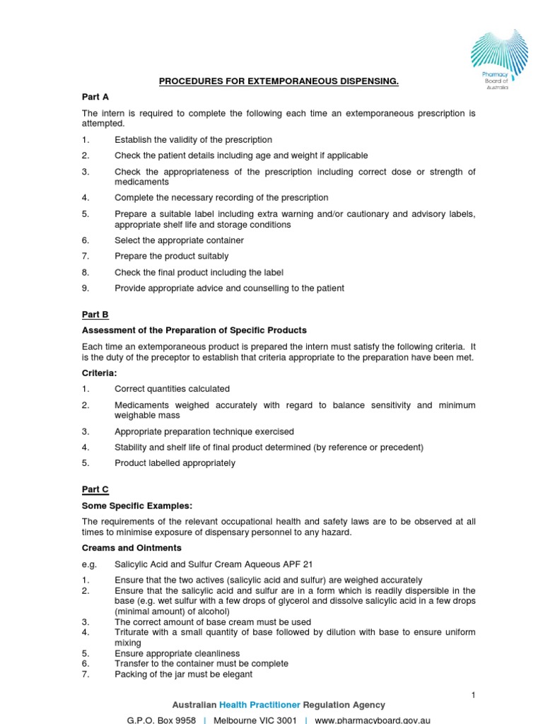 Extemporaneous Dispensing Procedures | PDF | Medical Prescription ...