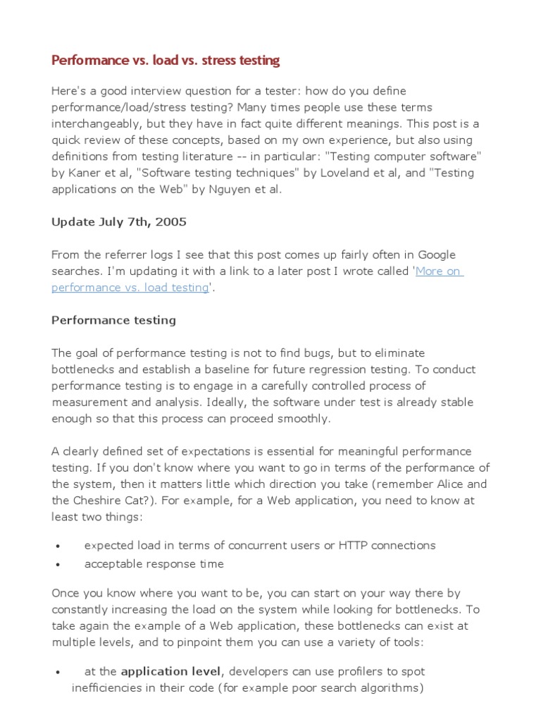 Compare Performance, Load, Stress Testing | PDF | Software Testing ...