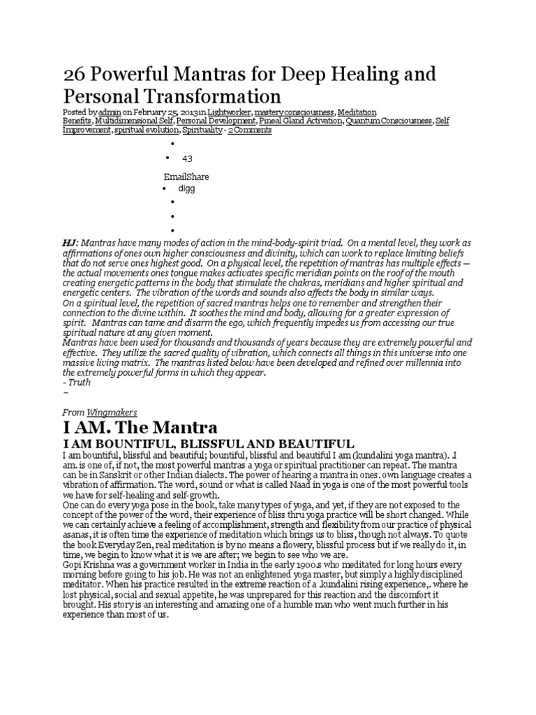 26 Mantras for Healing and Transformation | PDF | Kundalini | Yoga