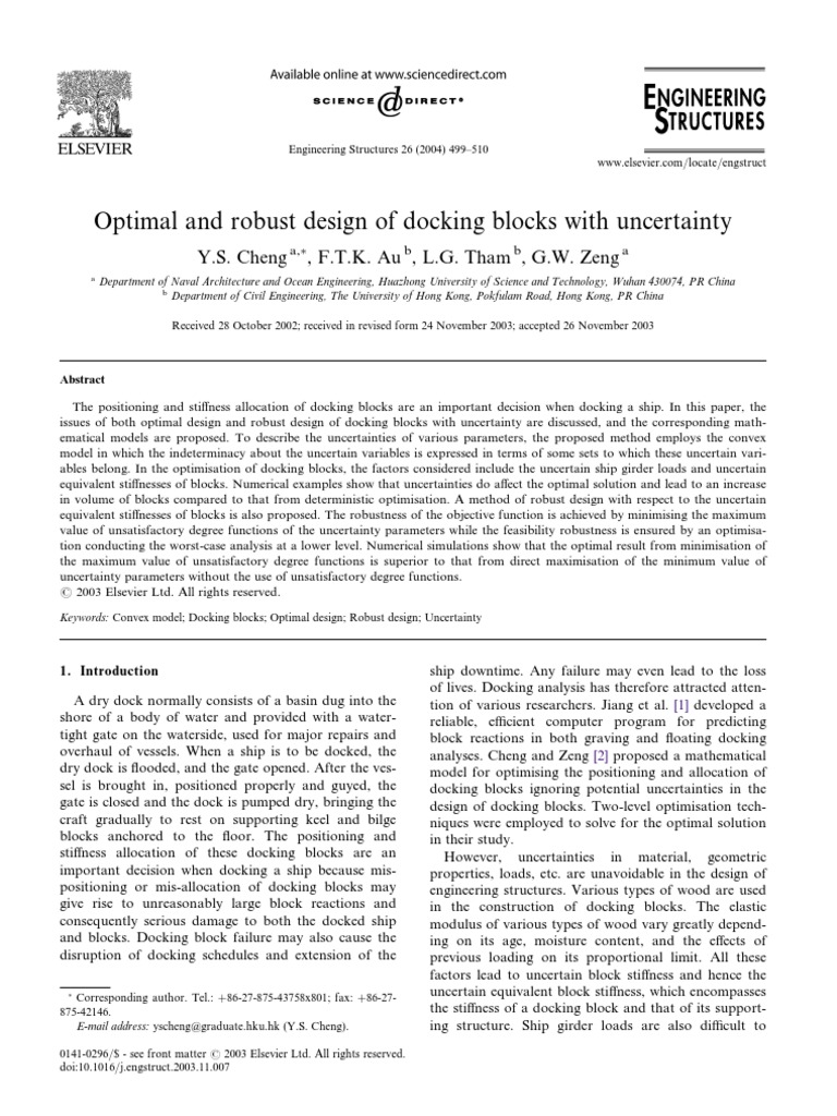 Optimal and Robust Design of Docking Blocks | PDF | Mathematical Optimization | Reliability ...