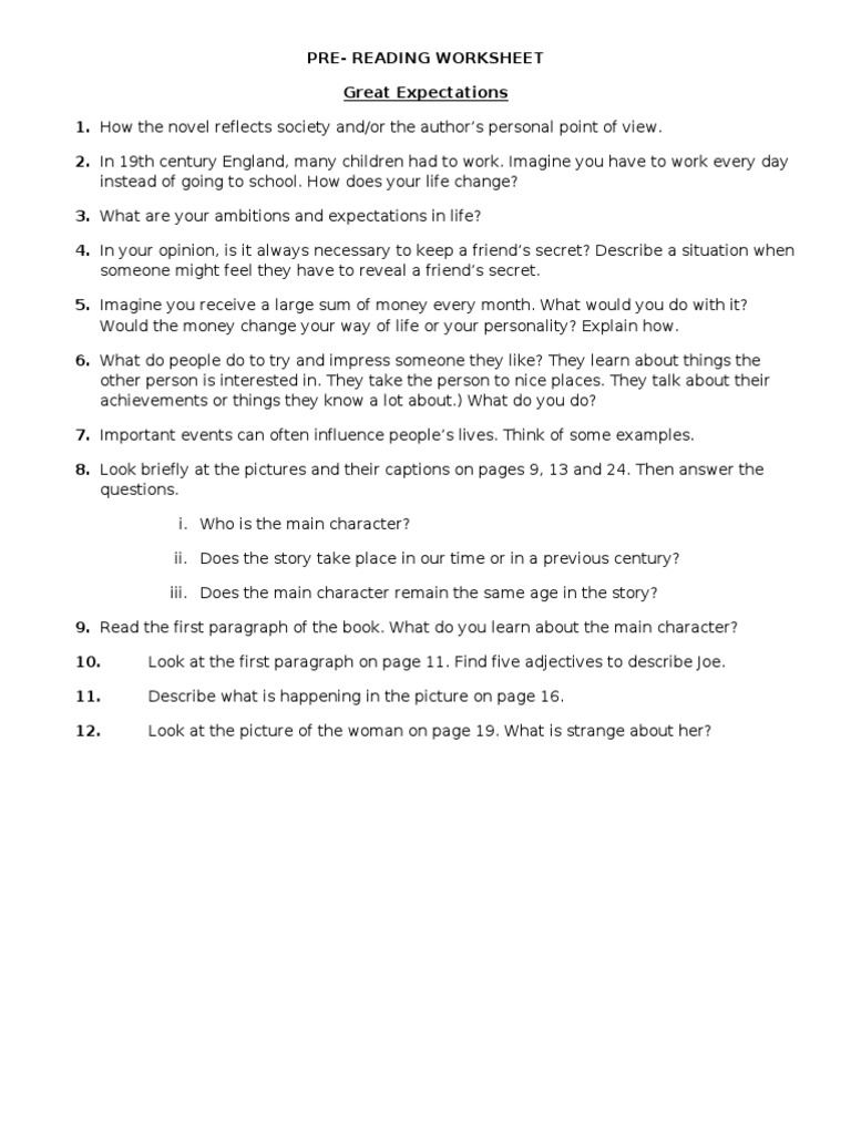 Great Expectations Pre-Reading Activities | PDF | General Fiction