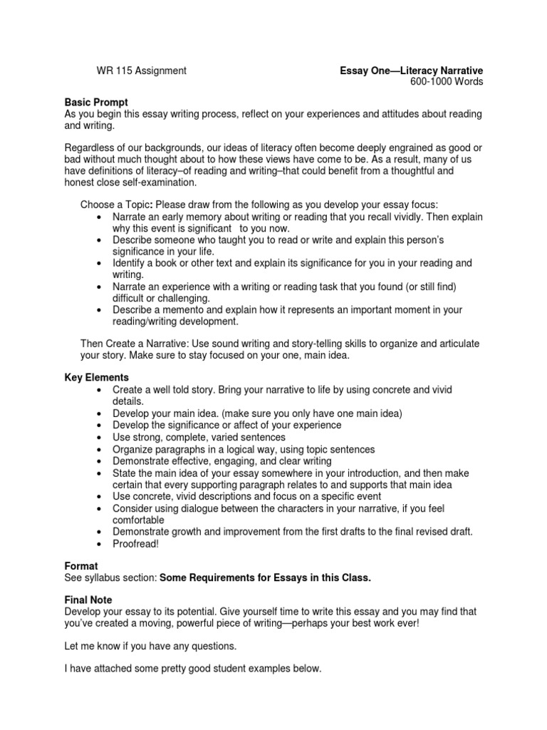 WR 115 Essay 1 Prompt and Student Examples | PDF | Essays | Narrative