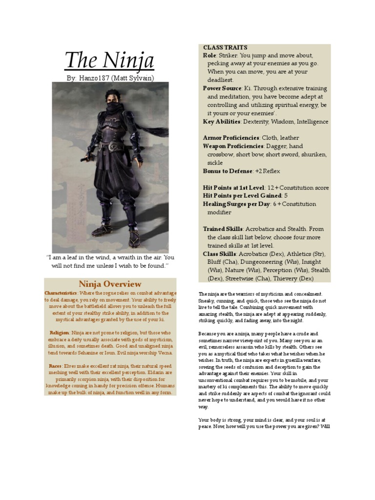 Dungeons and Dragons 4th Edition Ninja Class | PDF | Ninja | Dungeons ...