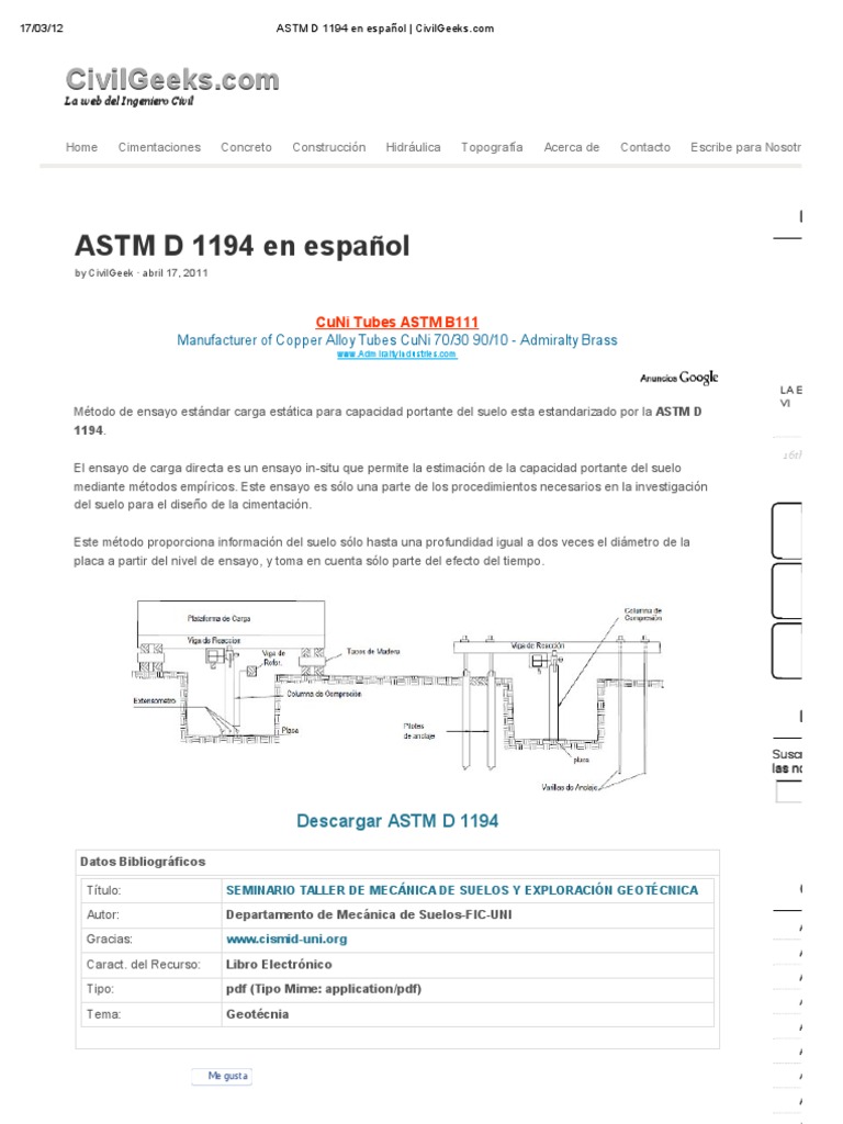 Ensayo ASTM D 1194: Capacidad del Suelo | PDF | Fundación (Ingeniería ...