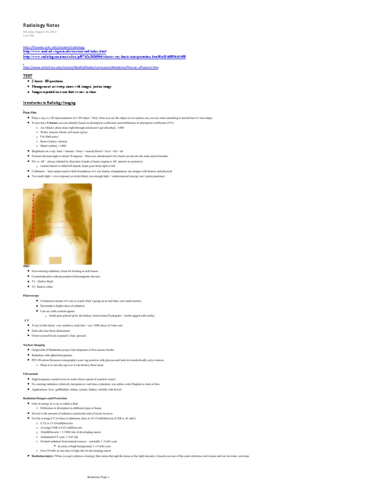 Radiology Notes | PDF | Lung | Ionizing Radiation