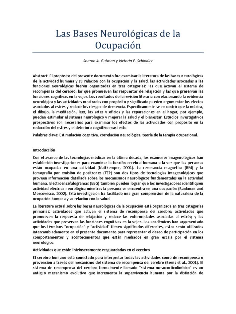 Gutman, Sharon A. - Las Bases Neurologicas de La Ocupacion PDF | PDF ...