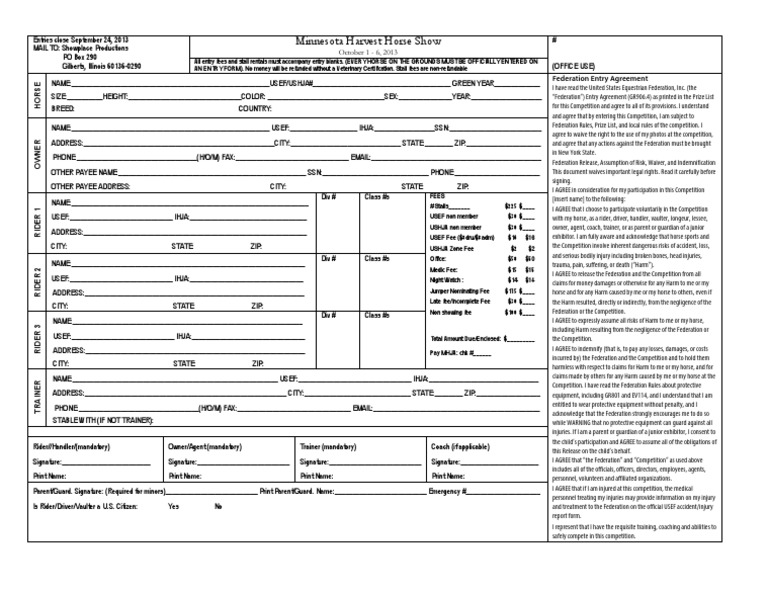 2013 MHHS Entry Blank | PDF | Damages | Major Trauma