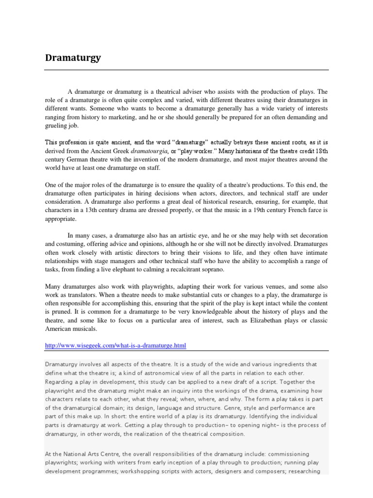 Dramaturgy | PDF | Play (Theatre) | Playwright