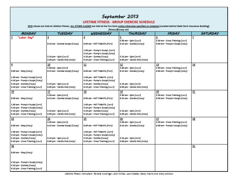 September 2013 Group Exercise Schedule | PDF