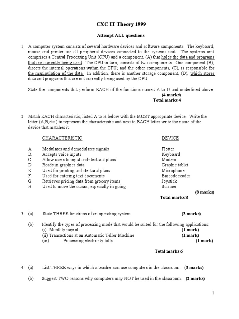CXC IT Theory 1999: Attempt ALL Questions | PDF | Computer Program | Programming
