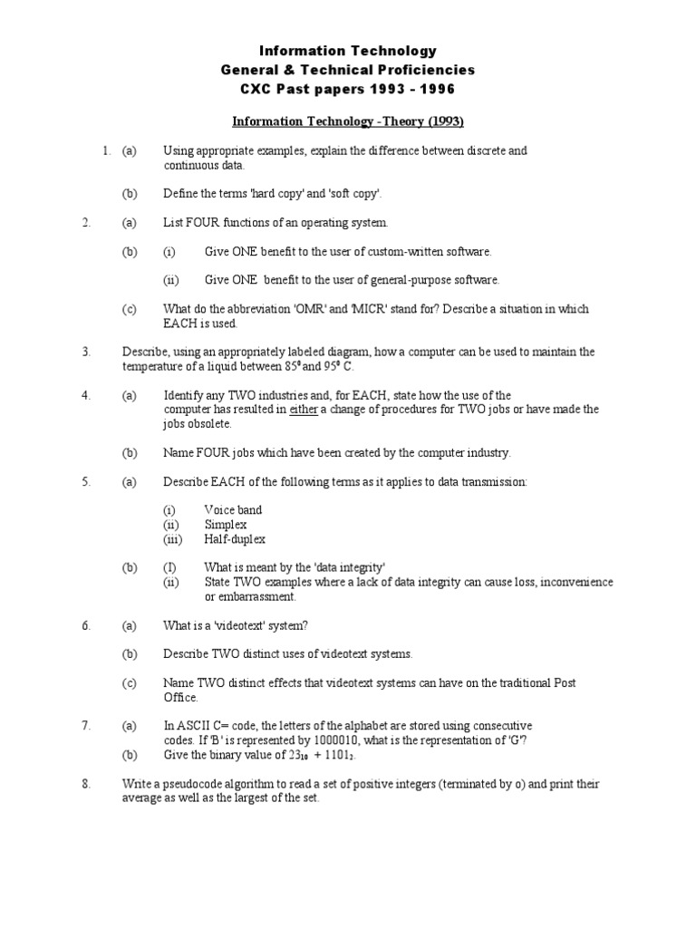 CSEC IT Theory Exam Questions 93 - 96 | PDF | Source Code | Software