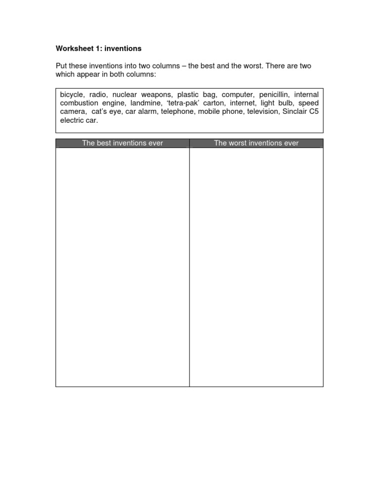 Best and Worst Inventions Worksheet | PDF | Technology & Engineering ...