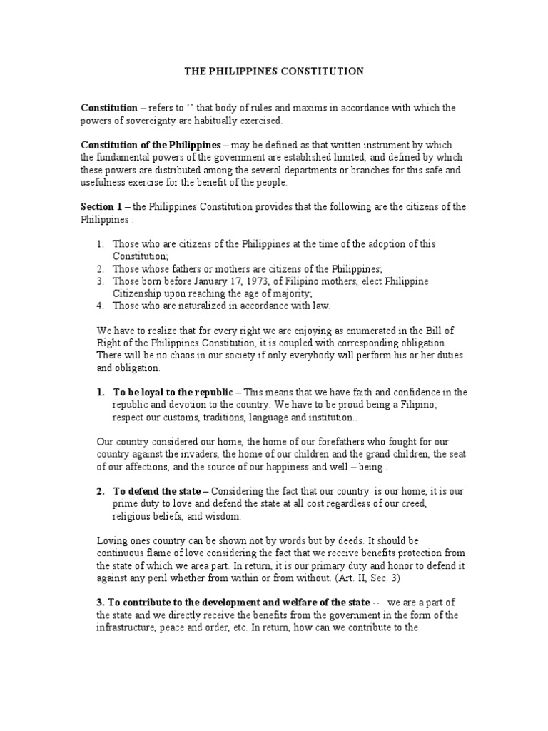 The Philippines Constitution | PDF | Citizenship | Philippines