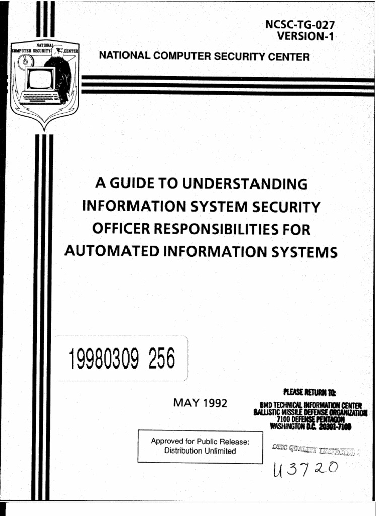 NCSC-TG-027 A Guide To Understanding ISSO Responsibilites For Automated ...
