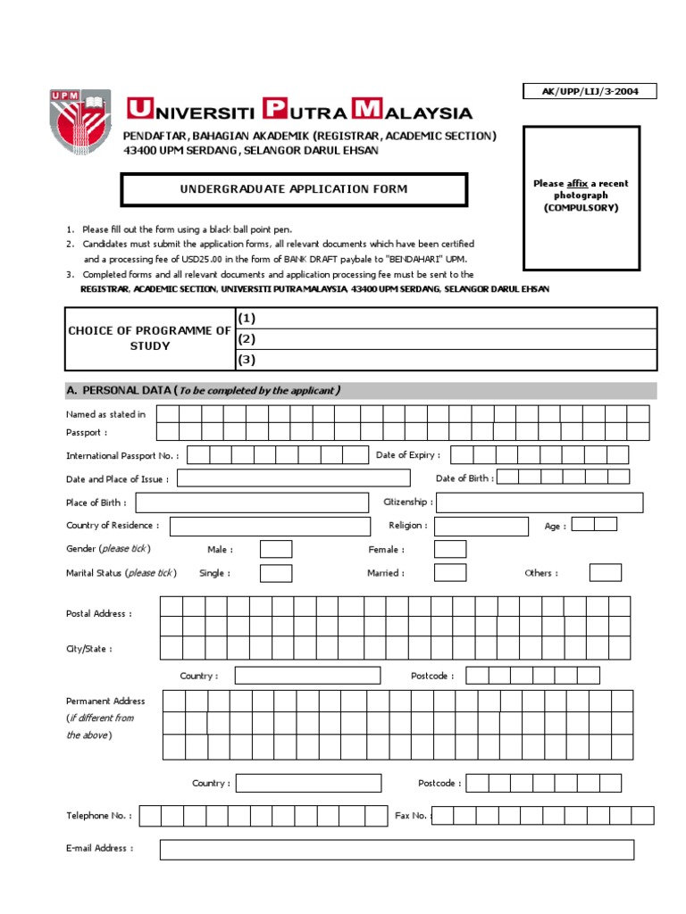 UPM-Undergraduate App Form | PDF | University And College Admission ...
