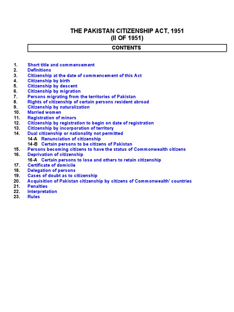 Pakistan Citizenship Act Overview | PDF | Naturalization | Citizenship