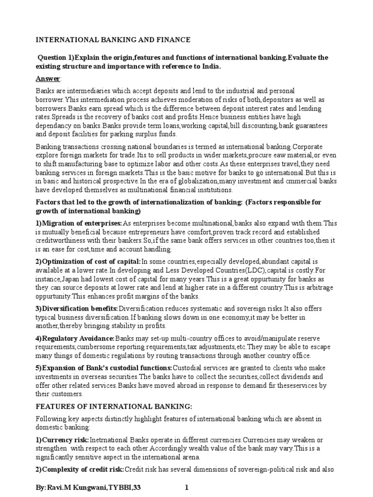 Functions and Features of International Banking | PDF | Banks ...
