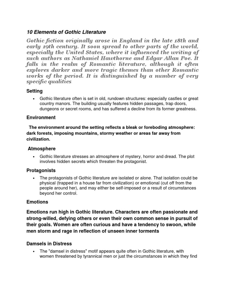 Key Elements of Gothic Literature | PDF | Gothic Fiction | Romanticism