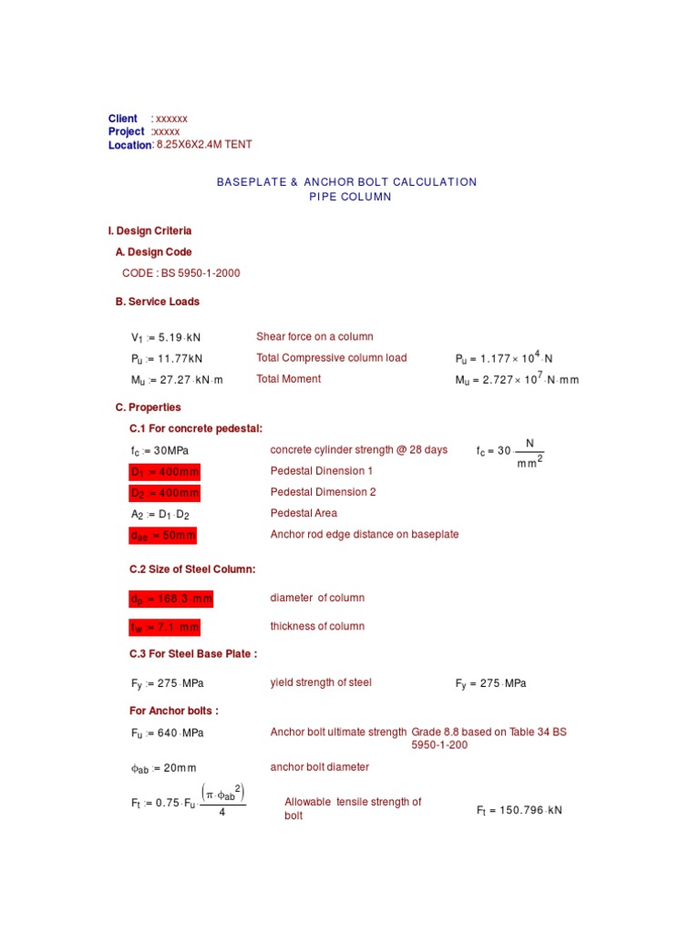 Mathcad - Baseplate Design - 8 | PDF | Screw | Column