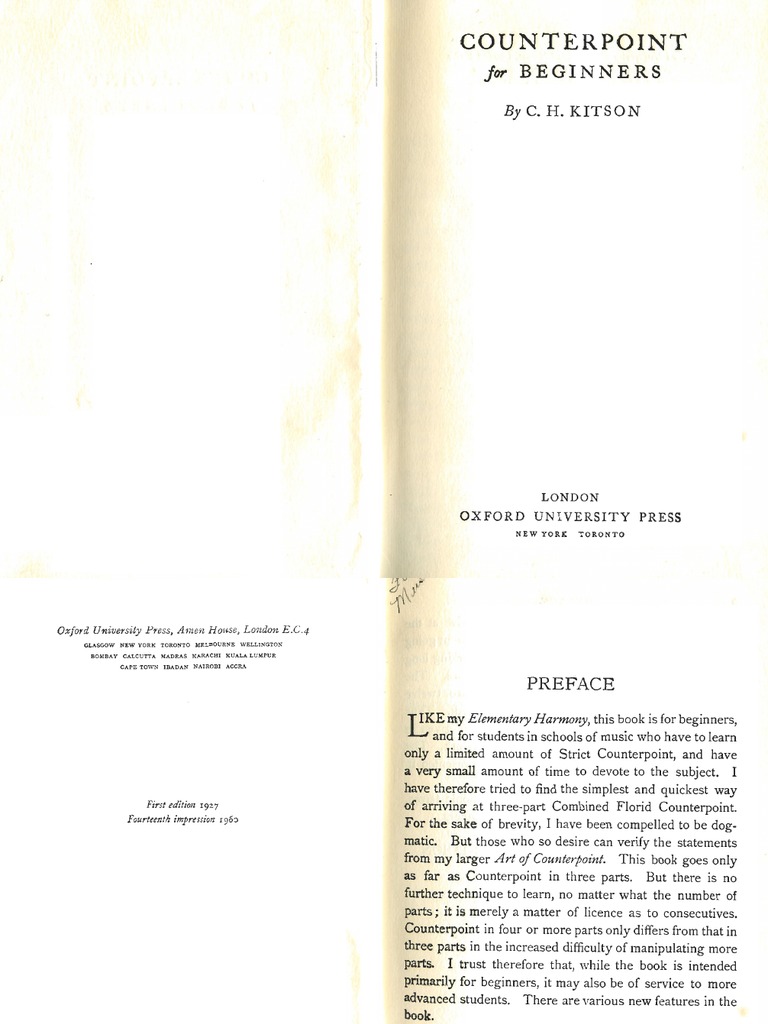 Kitson C H - Counterpoint For Beginners | PDF