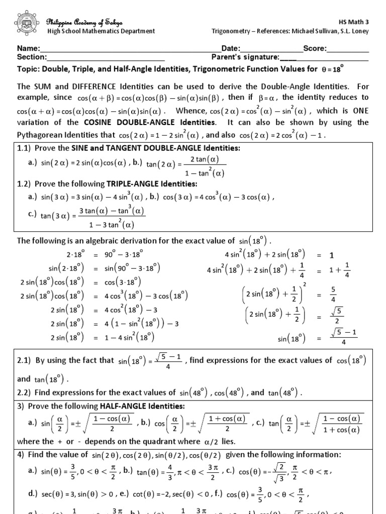 Trigonometry: Angle Identities Guide | PDF | Career & Growth