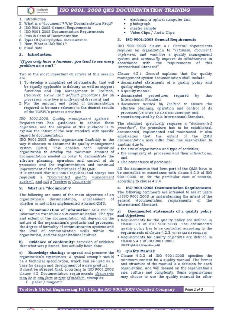 ISO Documentation Training Leaflet | PDF | Iso 9000 | Quality ...
