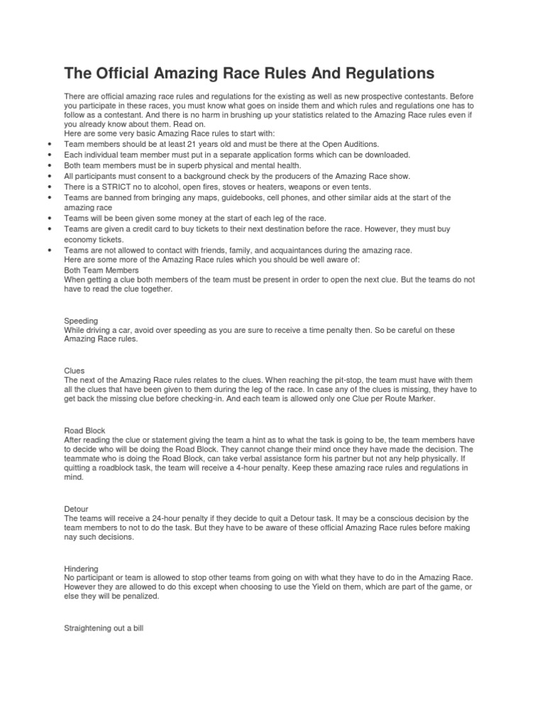 Amazing Race Rules | The Amazing Race | American Reality Television Series